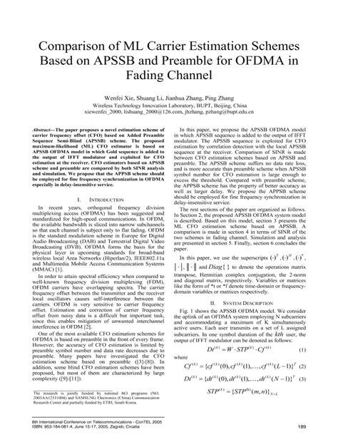 Comparison Of Ml Carrier Estimation Schemes Based On Apssb And Preamble For Ofdma In Fading