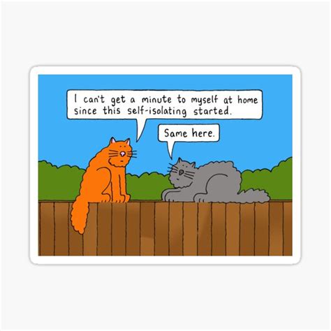 Coronavirus Self Isolation Cartoon Cats Talking On A Fence Sticker