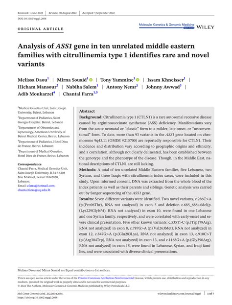 Pdf Analysis Of Ass1 Gene In Ten Unrelated Middle Eastern Families