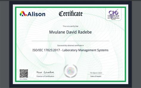 Successfully Completed Iso 17025 217 Lqms Mvulane David Radebe