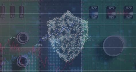 Digital Shield Graphic Overlaying Electronic Components And Financial Charts Stock Illustration