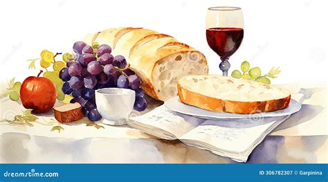 Eucharistic Symbols Lord S Supper Symbols Bible Wine Glass And Bread On The Table Stock