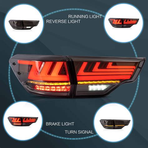 For 2014 2019 Toyota Highlander Pair Smoked Full Led Tail Lights Rear