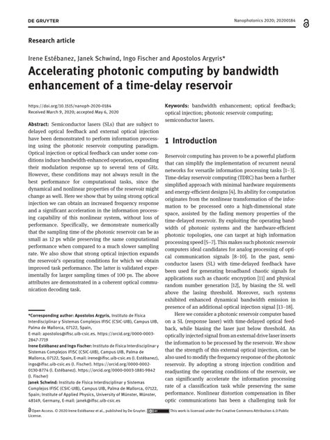 Pdf Accelerating Photonic Computing By Bandwidth Enhancement Of A