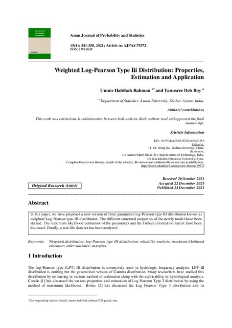 Pdf Weighted Log Pearson Type Iii Distribution Properties Estimation And Application