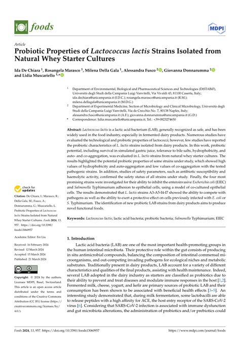 Pdf Probiotic Properties Of Lactococcus Lactis Strains Isolated From Natural Whey Starter Cultures