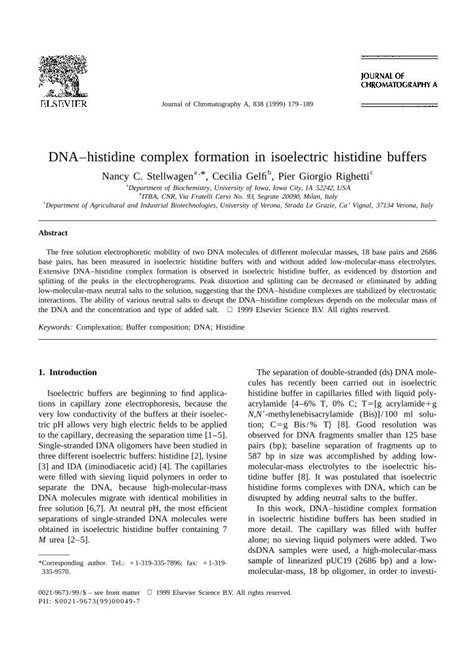 Pdf Dna Histidine Complex Formation In Isoelectric Histidine Buffers