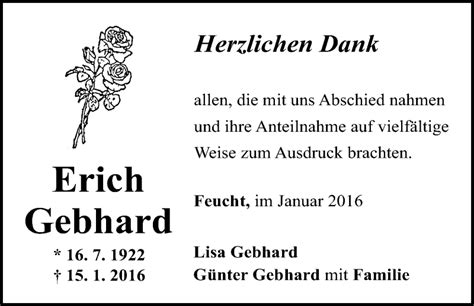 Traueranzeigen Von Erich Gebhard N Land
