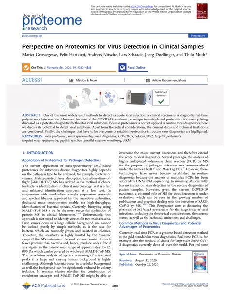 Pdf Perspective On Proteomics For Virus Detection In Clinical Samples