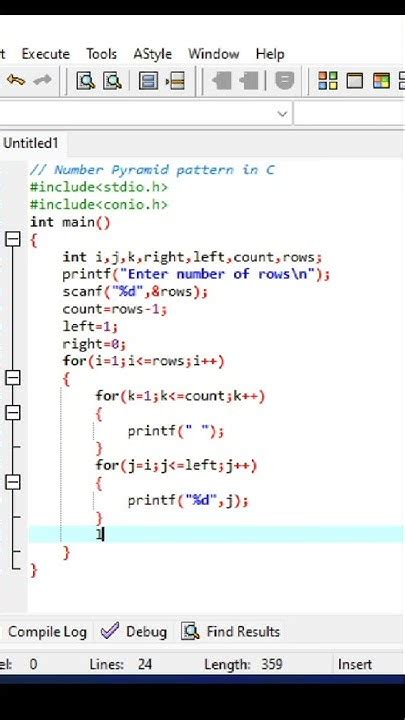 Number Pyramid Pattern In C Program Programming Coding Codingtechniques Shortsshortvideo