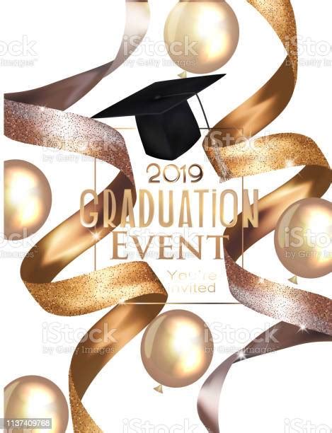 졸업 파티 2019 골드 리본 및 공기 풍선 초대 카드 벡터 일러스트 졸업식에 대한 스톡 벡터 아트 및 기타 이미지 졸업식 파티 0명 Istock