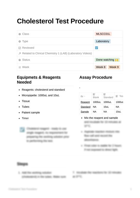 SOLUTION Cholesterol Test Procedure Studypool