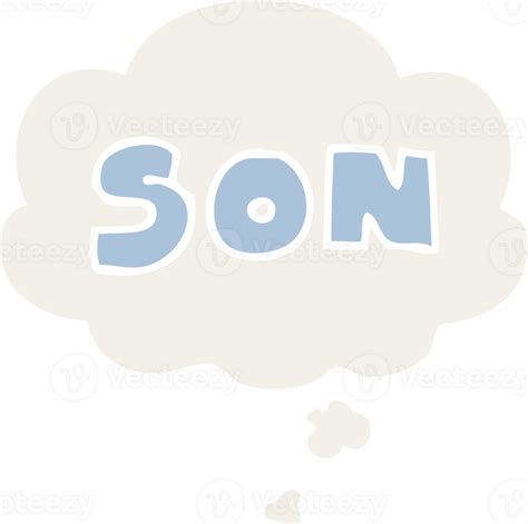 Dibujos Animados Palabra Hijo Con Pensamiento Burbuja En Retro Estilo