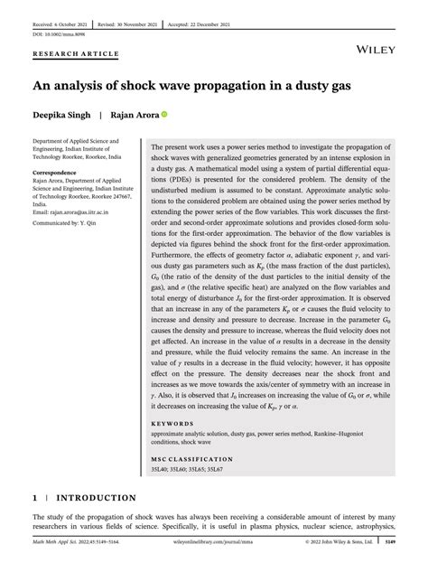 An Analysis Of Shock Wave Propagation In A Dusty Gas Request Pdf