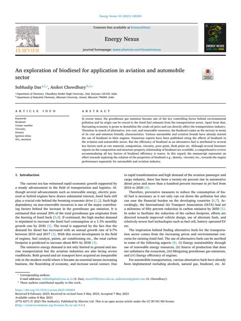 An Exploration Of Biodiesel For Application In Aviation And Automobile