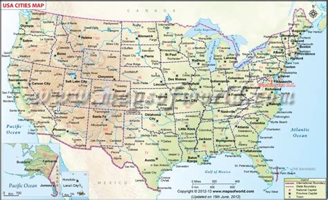 Us Map Showing All The Major Cities Of All These 50 States Of United