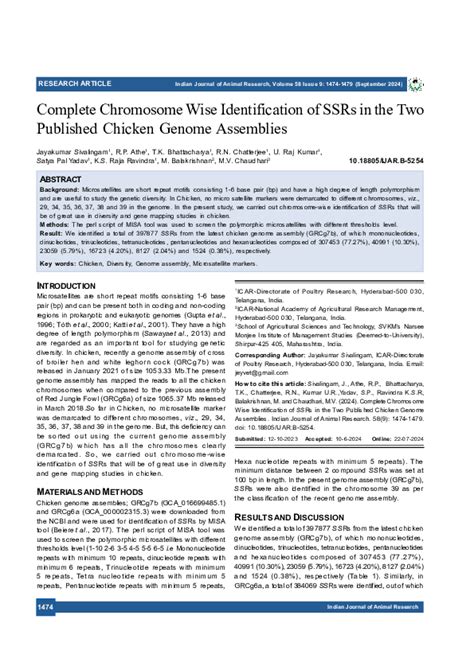 Pdf Complete Chromosome Wise Identification Of Ssrs In The Two
