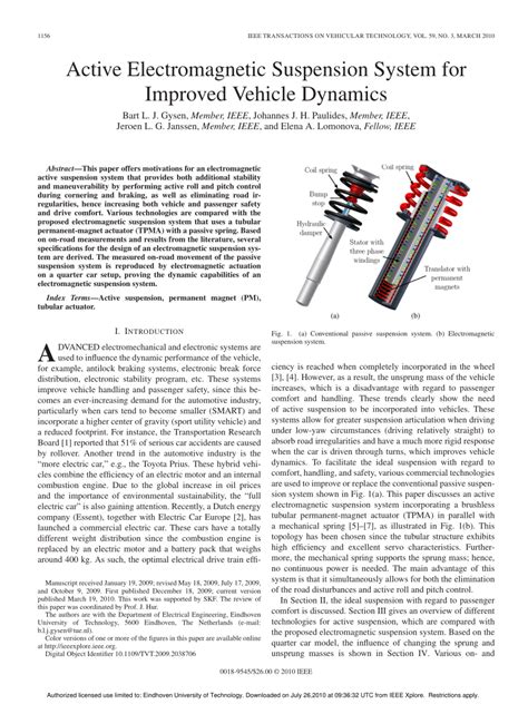 Pdf Active Electromagnetic Suspension System For Improved Vehicle Dynamics