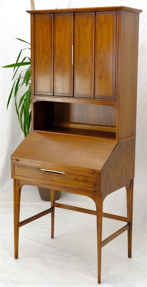 Mid Century Modern Walnut Tall Secretary Desk Bookcase For Sale At