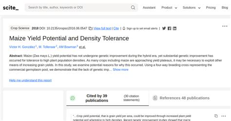 Maize Yield Potential And Density Tolerance [scite Report]