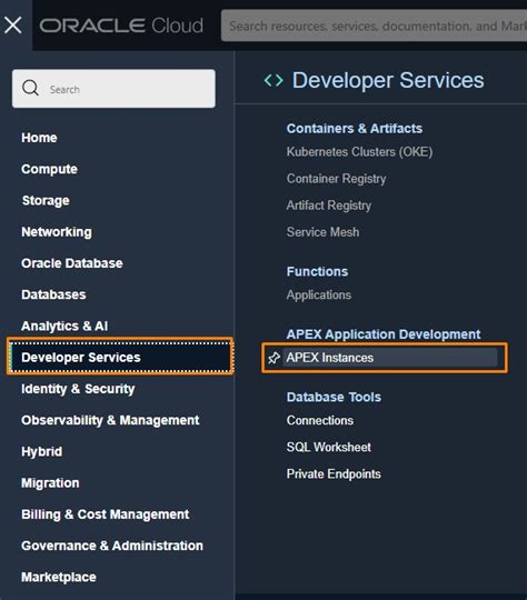 come configurare oracle apex su oracle cloud infrastructure