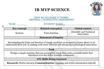 IB MYP Criteria A Simple Machines Summative Assessment By IB ScienceGirl