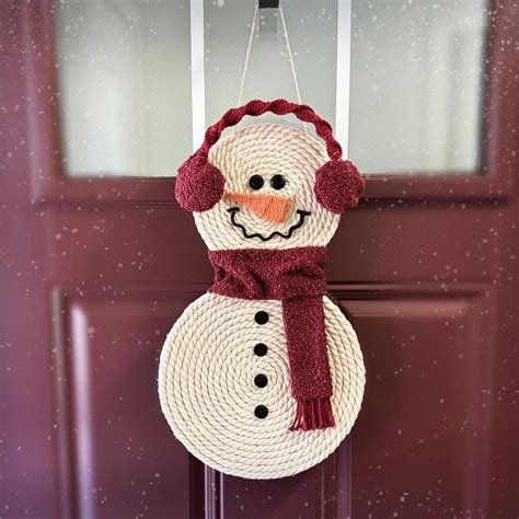 Macrame Snowman Wall Hanging Handmade With Rope And Boucle Christmas Decor Decorations For