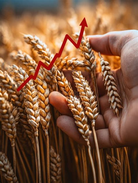 Hand Holding Wheat Spikes With Upward Trend Graph Overlay Stock Image
