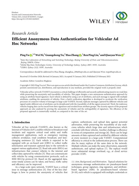 Pdf Efficient Anonymous Data Authentication For Vehicular Ad Hoc Networks