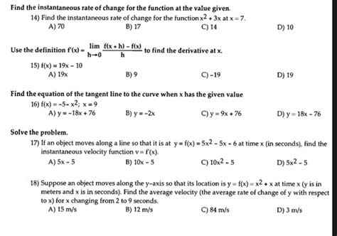 Solved Find The Instantaneous Rate Of Change For The Chegg