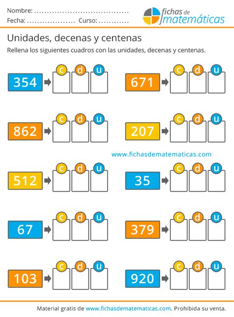 Unidades Decenas Y Centenas Ejercicios Para Imprimir【pdf】