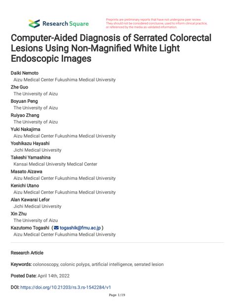 Pdf Computer Aided Diagnosis Of Serrated Colorectal Lesions Using Non Magnified White Light
