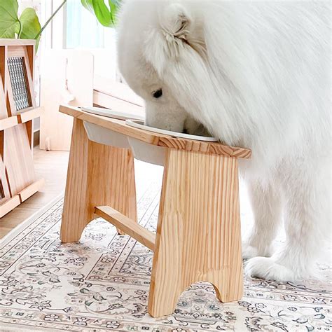 멍해묘해 대형견 밥그릇 강아지식기 애견 원목 식탁 고양이물그릇 2구 수반 위시버킷