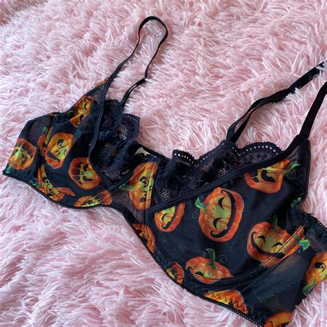 Pumpkin Halloween Bra With Cute Lace Detail Tag Is Depop