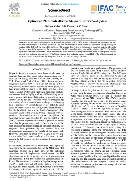 Pdf Optimized Pid Control In Magnetic Levitation