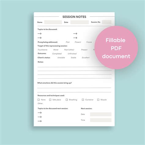 Emdr Editable Session Sheet Therapist Notes Editable Pdf Worksheet Emdr