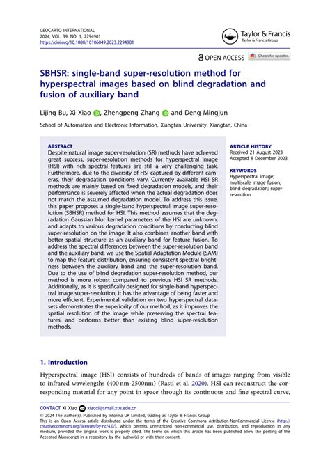 Pdf Sbhsr Single Band Super Resolution Method For Hyperspectral Images Based On Blind