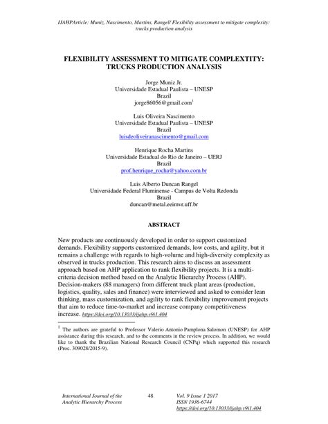 Pdf Flexibility Assessment To Mitigate Complexity Trucks Production