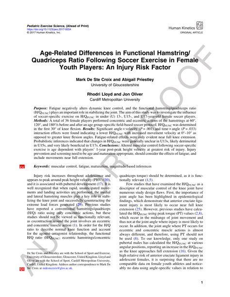 Pdf Age Related Differences In Functional Hamstringquadriceps Ratio Following Soccer Exercise