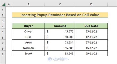 how to create popup reminder in excel 3 ideal examples