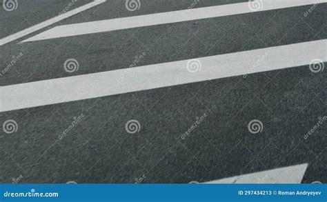 Road Separation Lines Closeup On Movement At Asphalt On Road Trip Stock