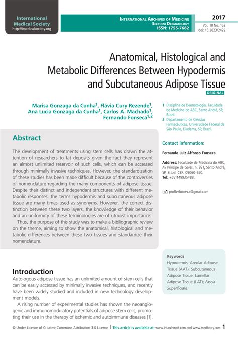 Pdf Hypodermis And Subcutaneous Adipose Tissue Two Different Structures