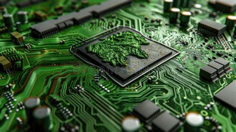 Close Up View Of A Circuit Board With Intricate Patterns And A Plant