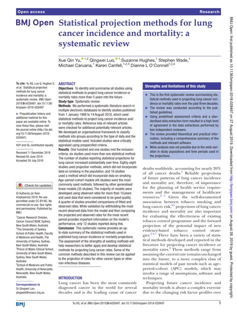 Pdf Statistical Projection Methods For Lung Cancer Incidence And Mortality A Systematic Review