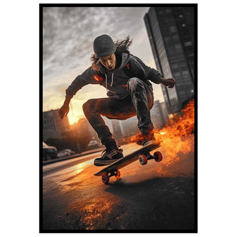 Skate Into The Fire Action Skateboard Poster