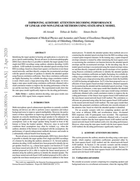 Pdf Improving Auditory Attention Decoding Performance Of Linear And