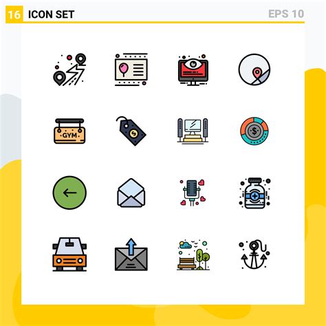 Group Of 16 Flat Color Filled Lines Signs And Symbols For Gym Location Configuration Map System