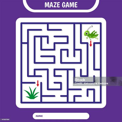 아이들을 위한 스퀘어 미로 메뚜기가 풀을 찾도록 도와주세요 간단한 논리 미로 게임 검색에 대한 스톡 벡터 아트 및 기타 이미지 검색 교육 도전 Istock