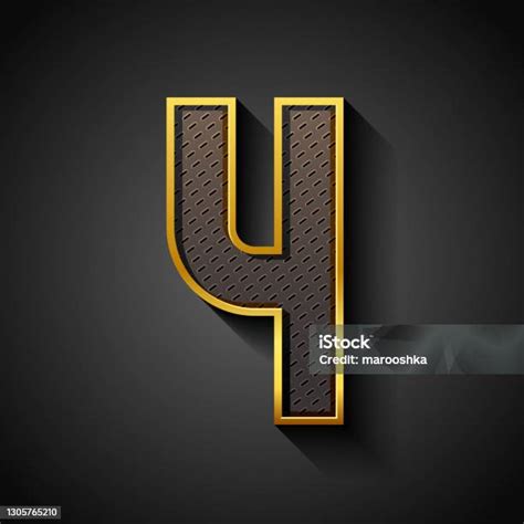 골든 스트립 트렌디 한 응축 알파벳 산 세리프 타원형 패턴 표면 내부의 어퍼 케이스 현대 금속 번호 4 벡터 일러스트 10eps