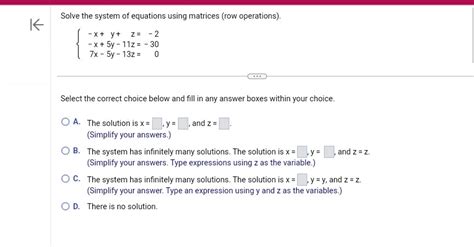 Solved Solve The System Of Equations Using Matrices Row